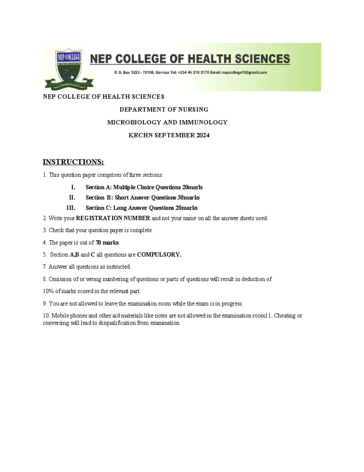 Microbiology and Immunology - NEP COLLEGE OF HEALTH SCIENCES DEPARTMENT ...