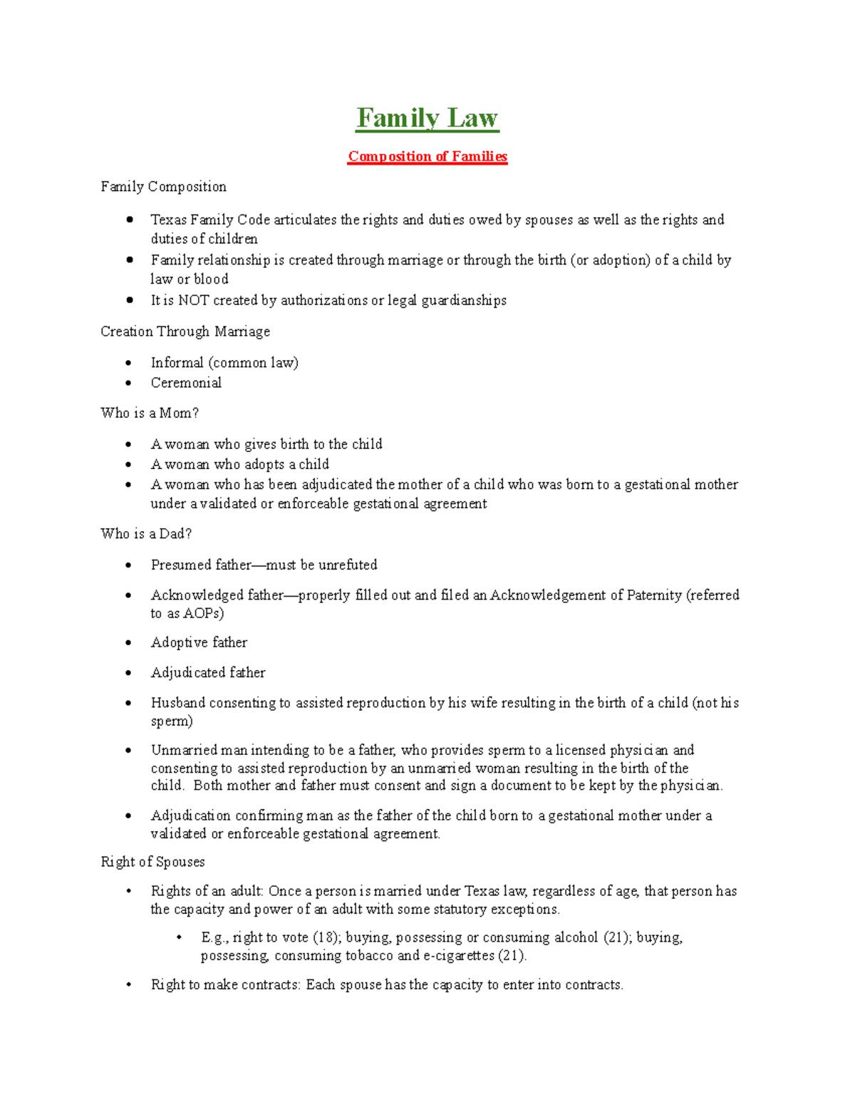 Family Law (Course Code: LAW 301) - Outline on Family Composition and ...