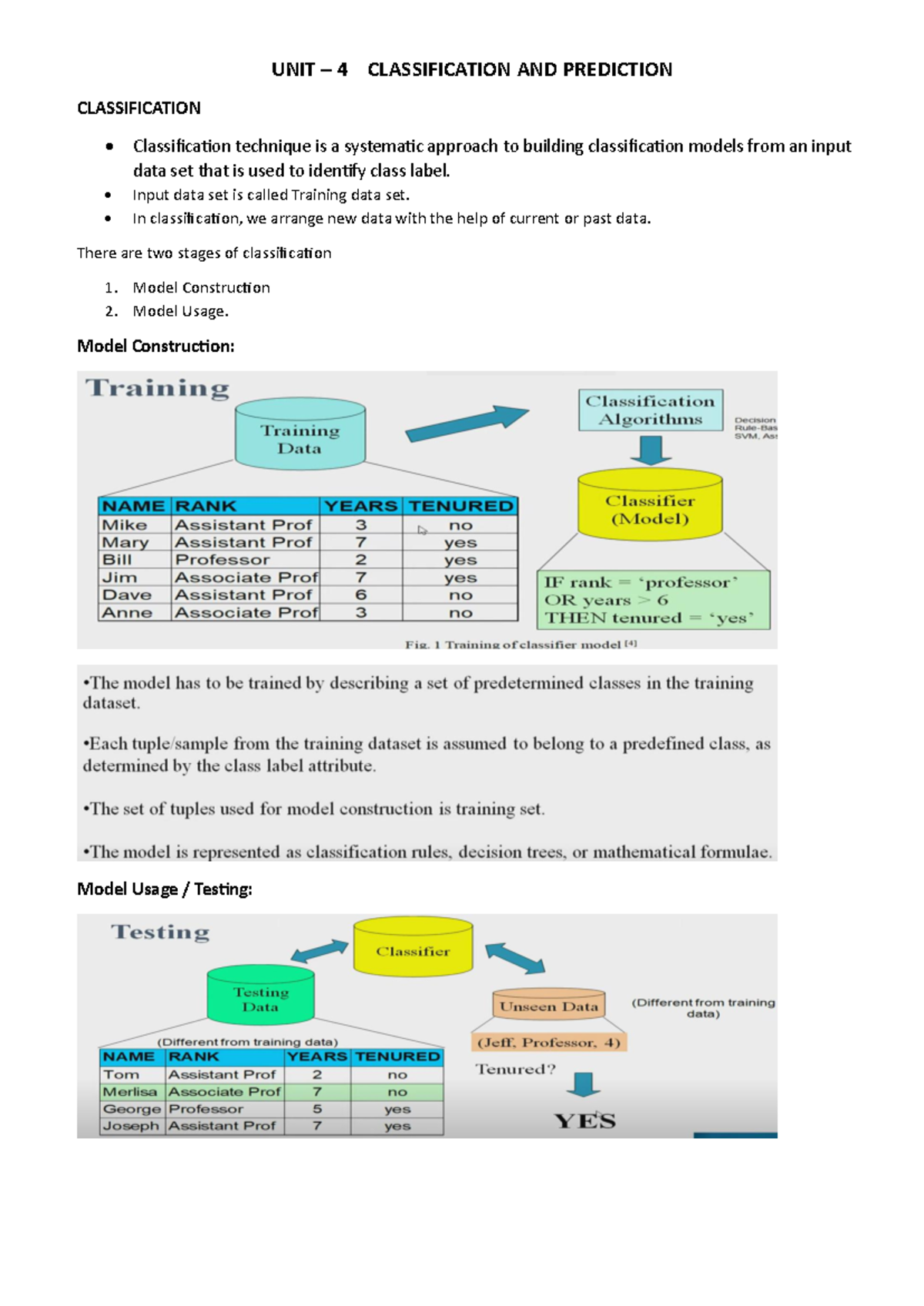 UNIT 4 Classification - Prediction - UNIT – 4 CLASSIFICATION AND ...