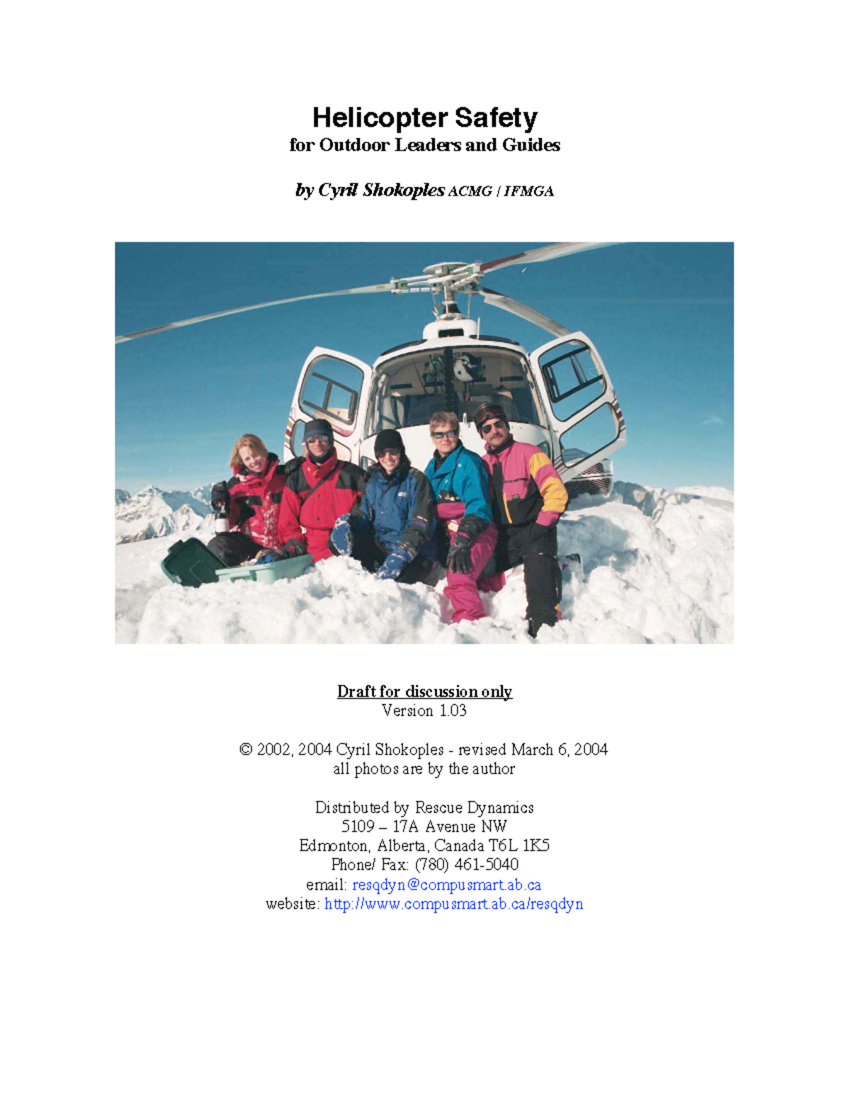 Helicopter Safety Guidelines for Outdoor Leaders and Guides (ACMG IFMGA ...