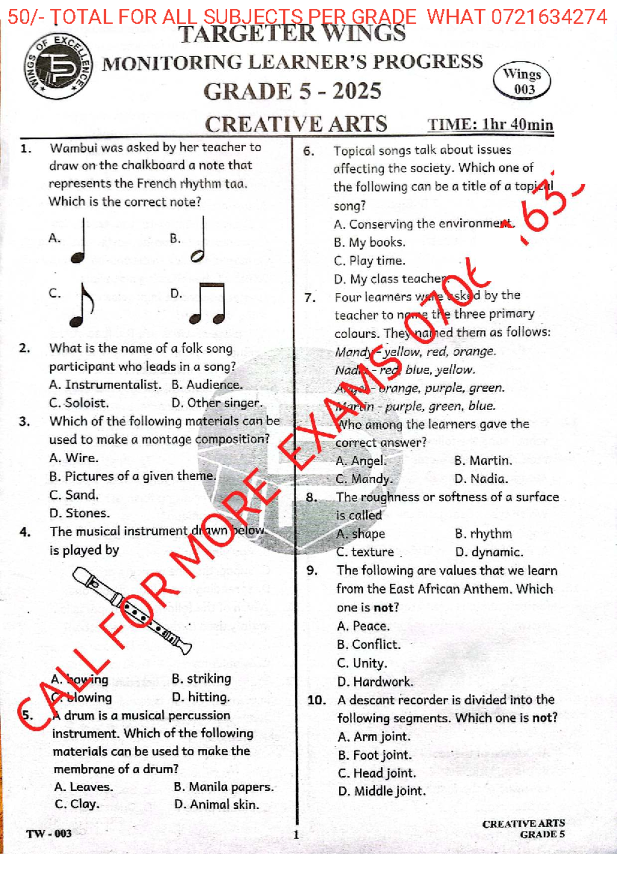Creative Arts Grade 5 TW 003: Monitoring Progress & Assessment Guide ...
