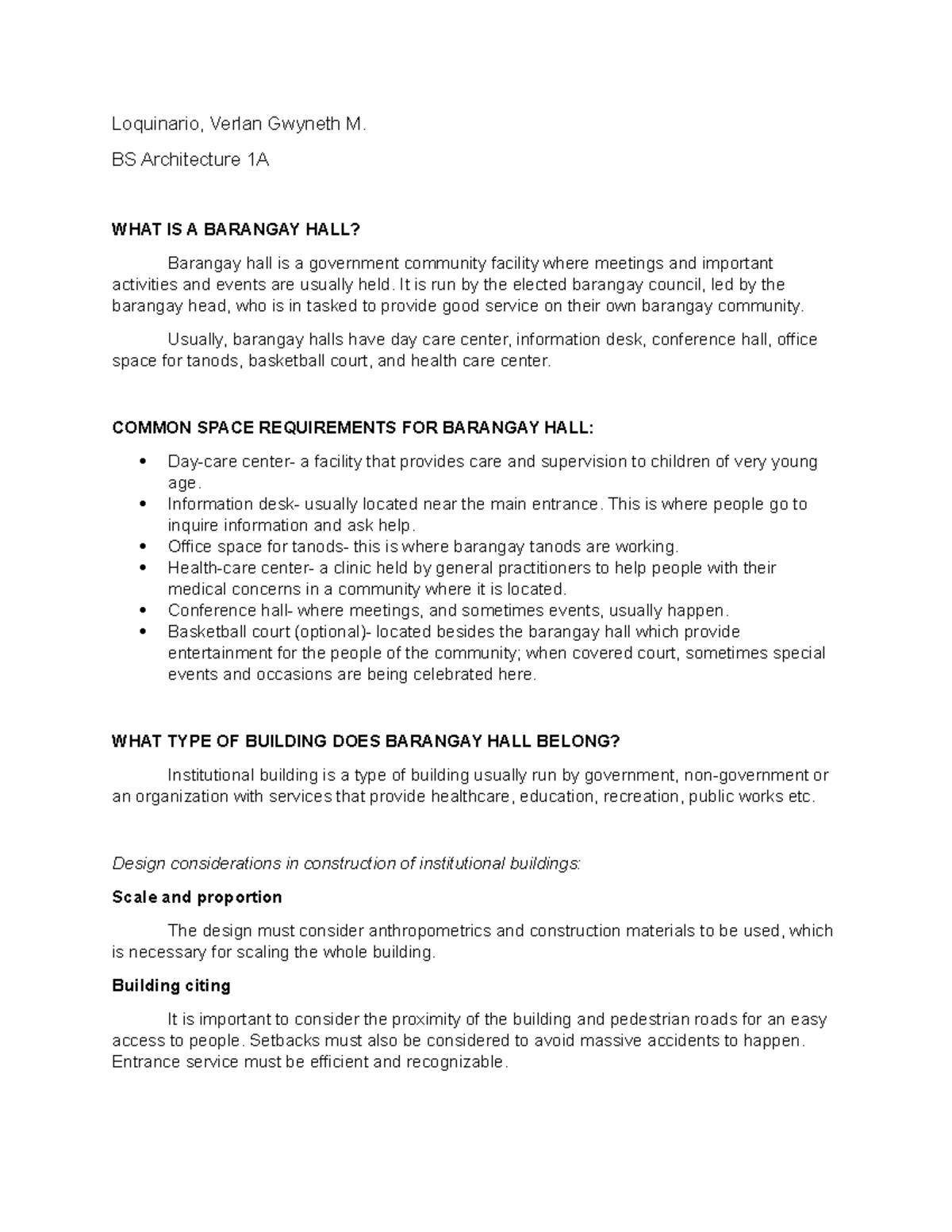 Barangay Hall Research Overview: BS Architecture 1A Insights - Studocu