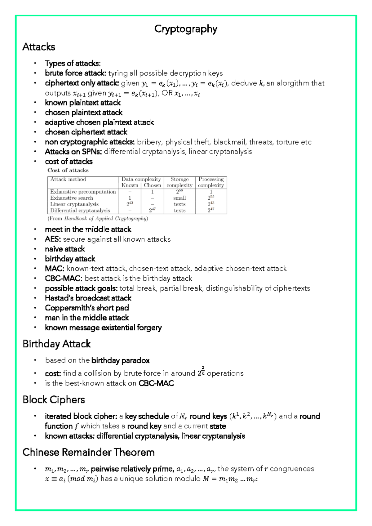 Cryptography Summary Notes - Cryptography Attacks Types of attacks ...