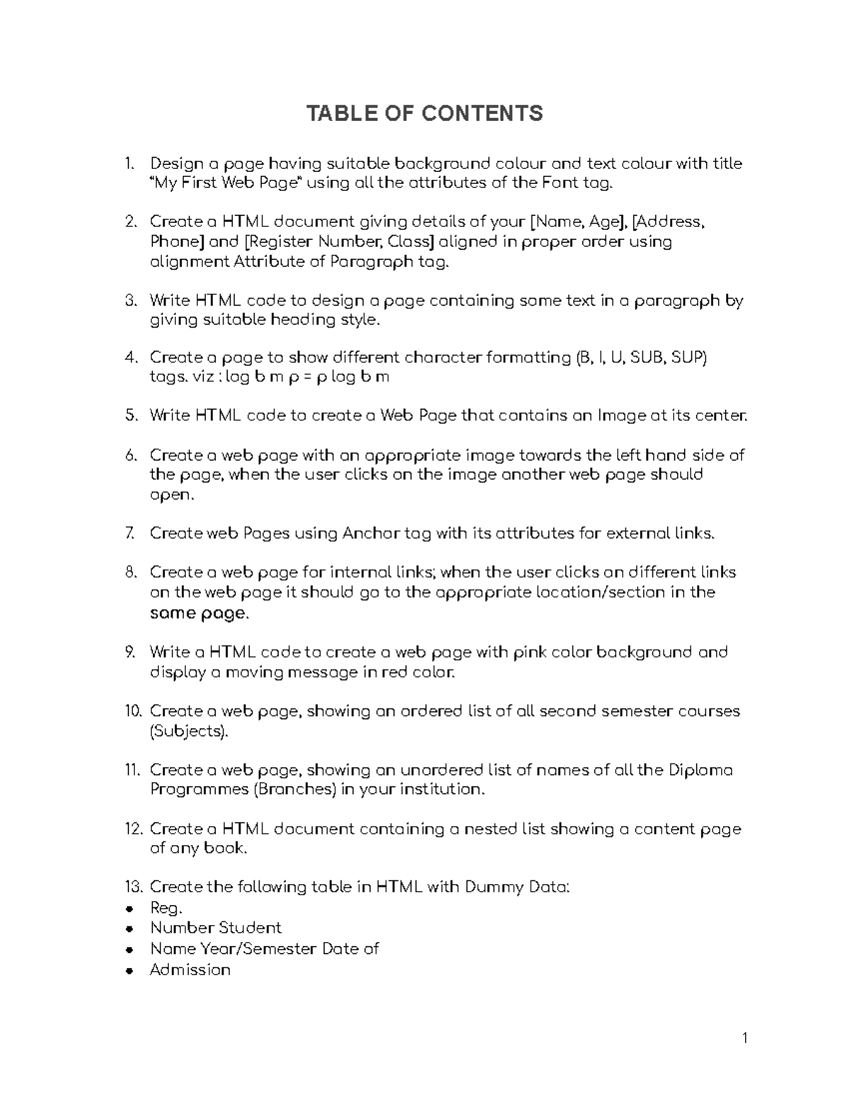 Web Designing Practical Lab File (WD 101) - Experiment Details ...