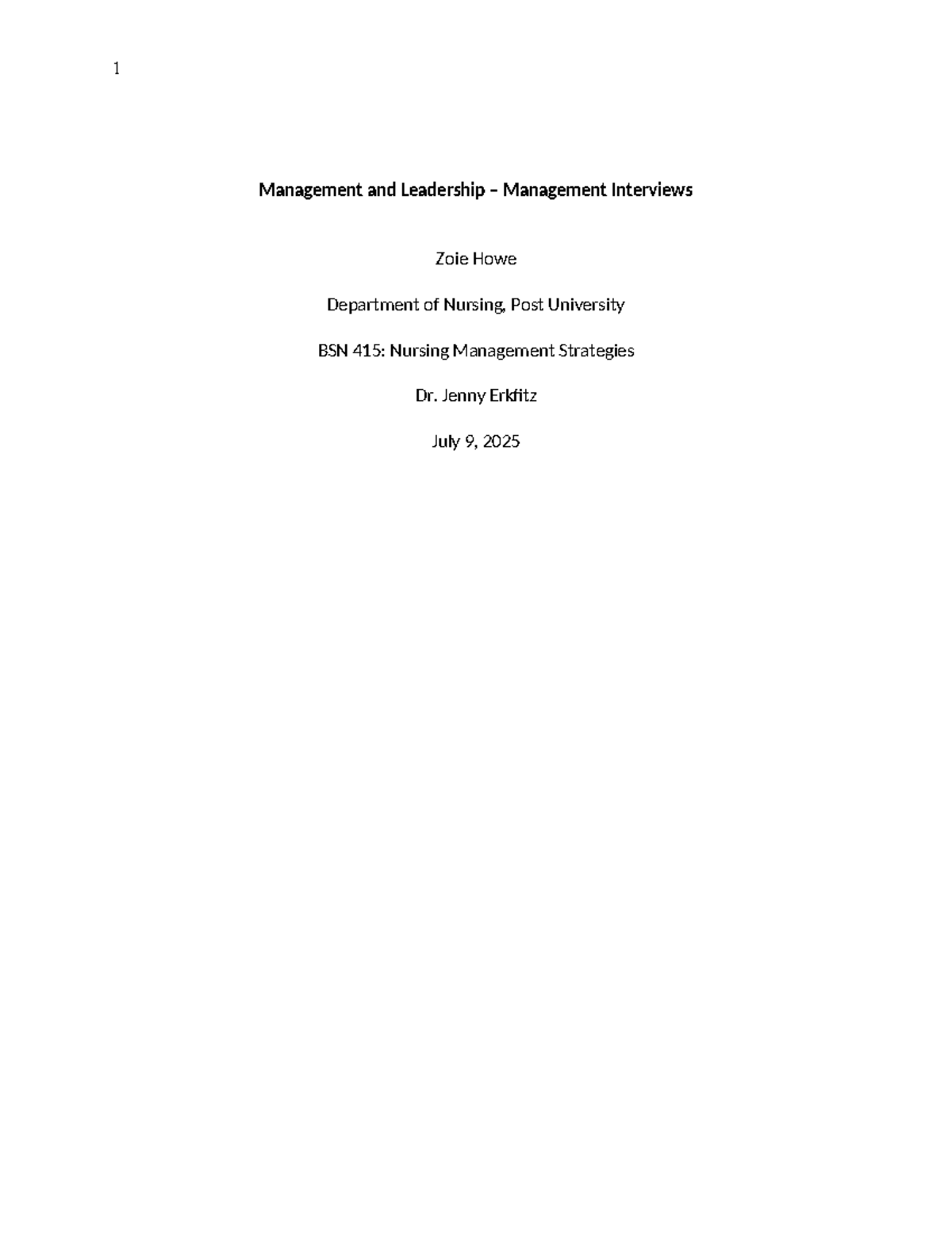 BSN 415: Management and Leadership - Insights from Interviews - Studocu