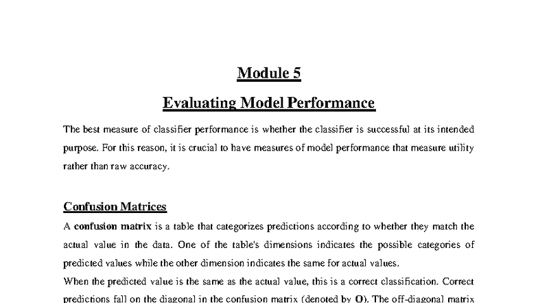 Module 5: Evaluating Classifier Performance and Model Utility - Studocu