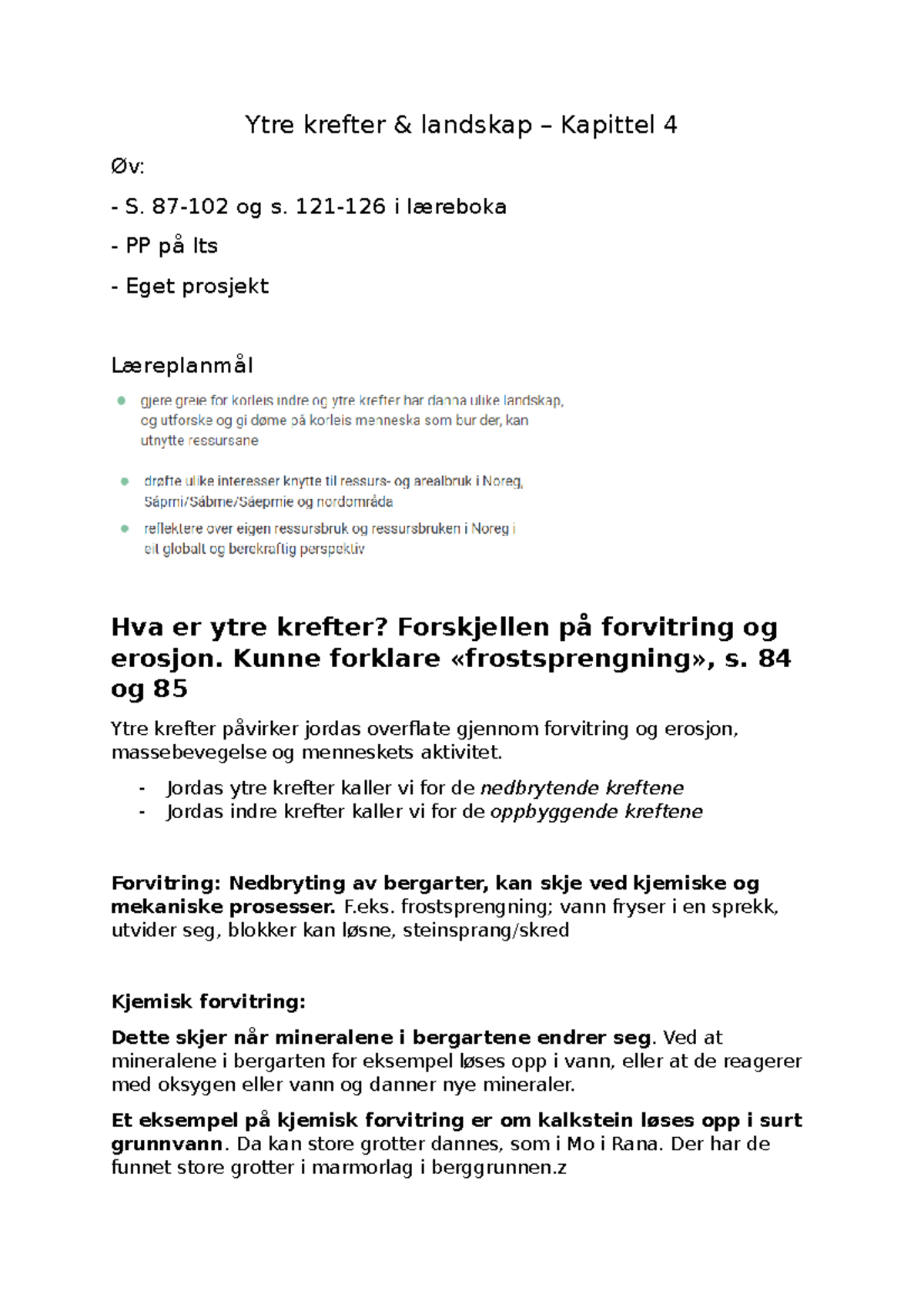 Ytre krefter - Geografi prøve Kap. 4 Pensum til prøve - Ytre krefter & landskap – Kapittel 4 Øv ...