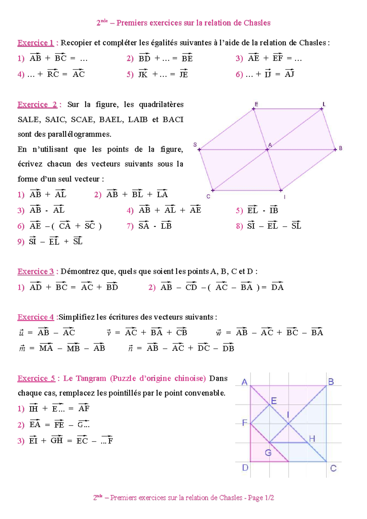 Exercices de La Relation de Chasles - Pratiques et Résolutions ...
