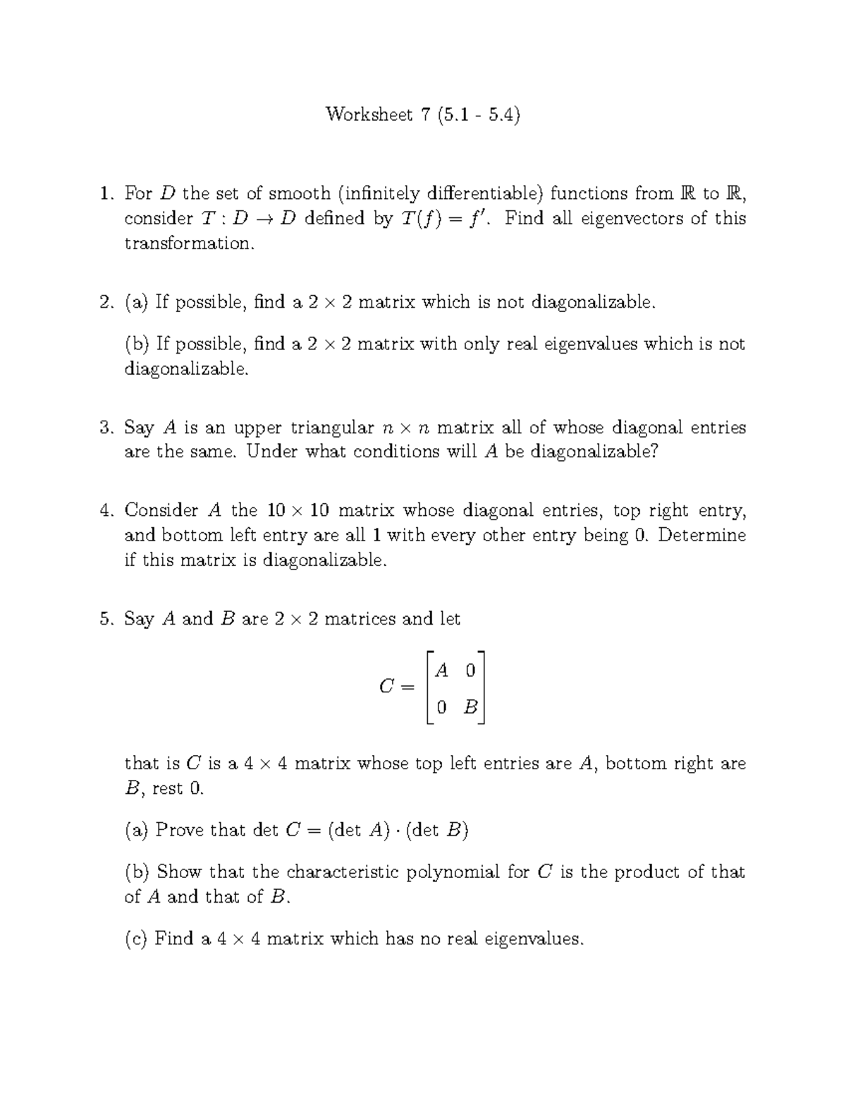 Worksheet 7: Eigenvalues & Diagonalization Concepts (Math 101) - Studocu