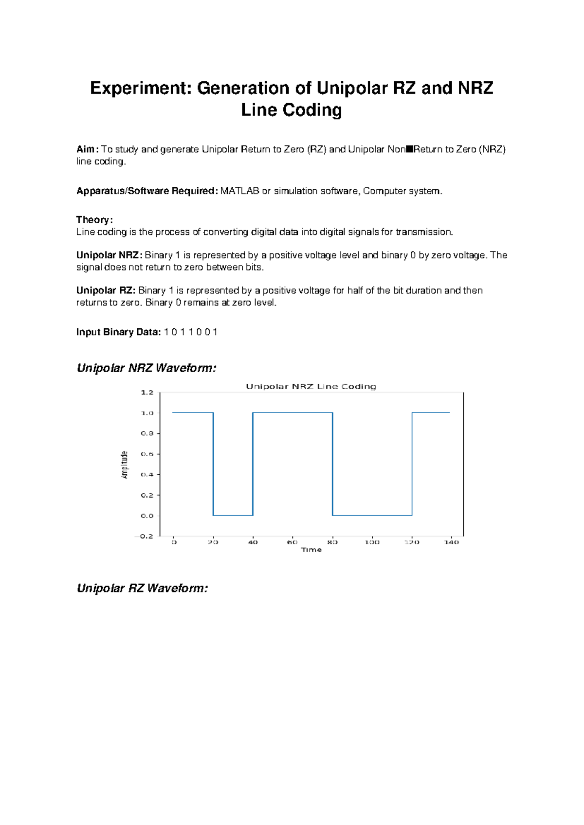 Experiment: Unipolar RZ & NRZ Line Coding in MATLAB - Studocu