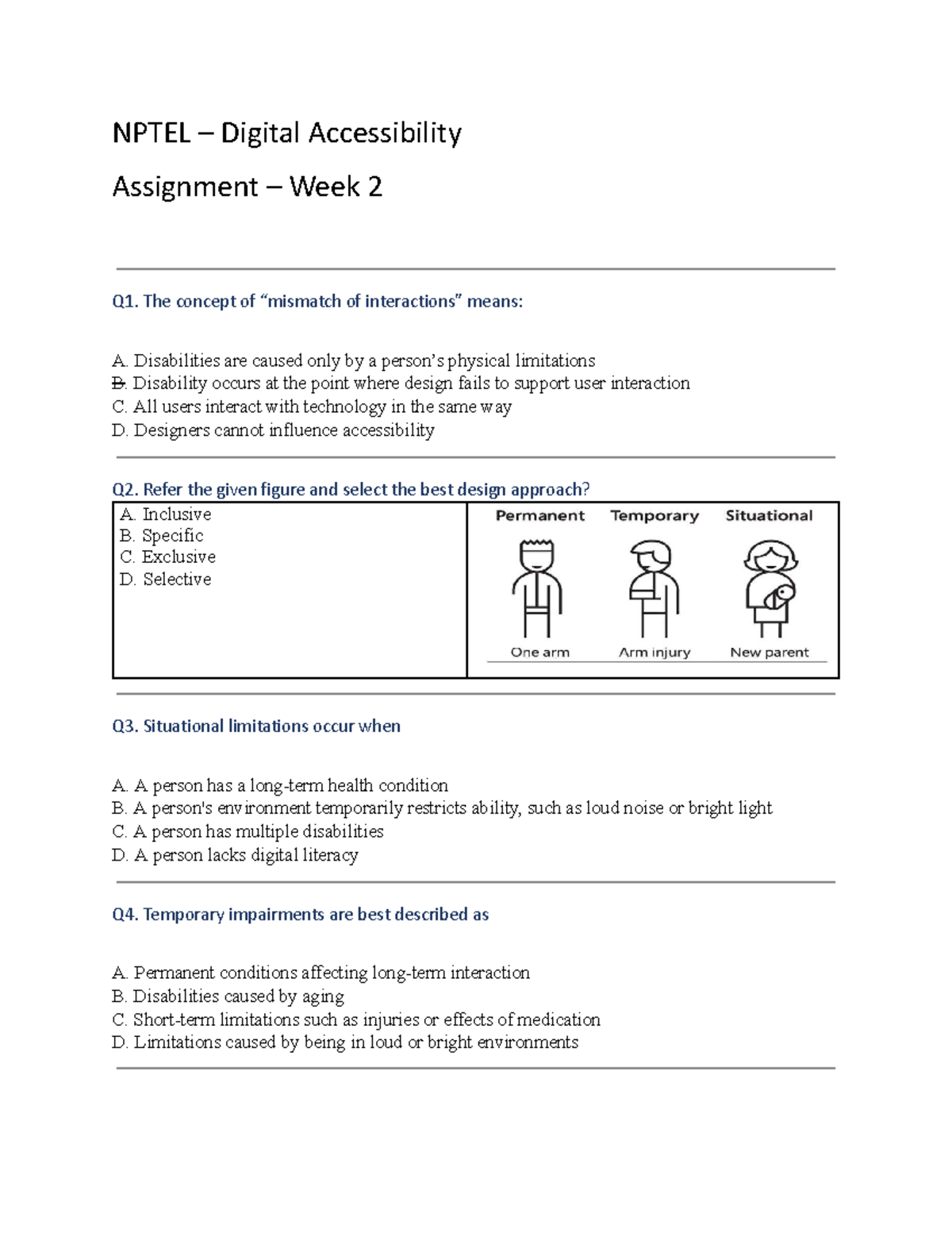 NPTEL Digital Accessibility Assignment Wk 2: Key Concepts & Qs - Studocu