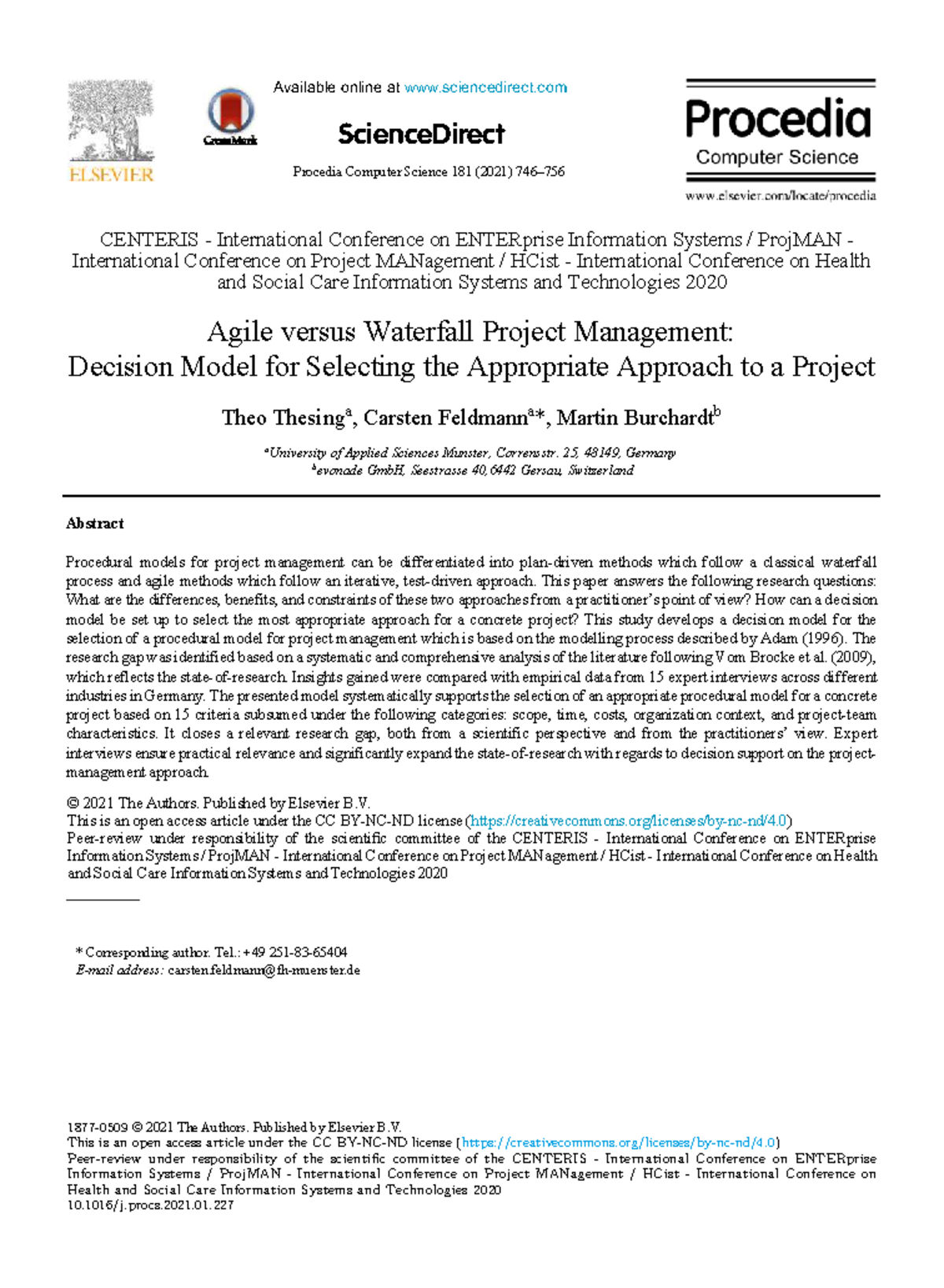 Agile vs. Waterfall Project Management: A Decision Model (ProjMAN ...