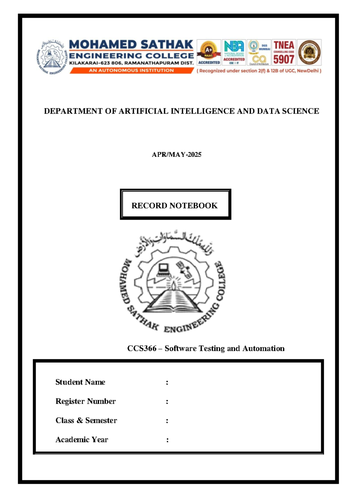 CCS366 Software Testing & Automation Lab Experiments Record - Studocu