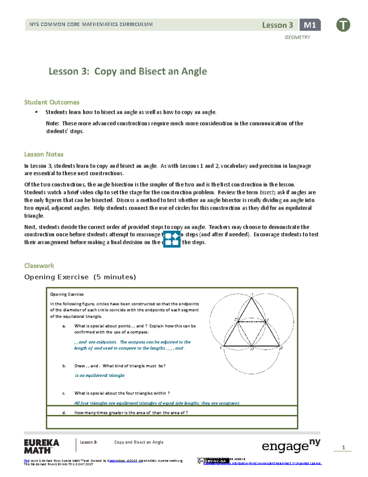 Geometry M1 Topic A: Lesson 3 - Copying and Bisecting Angles - Studocu
