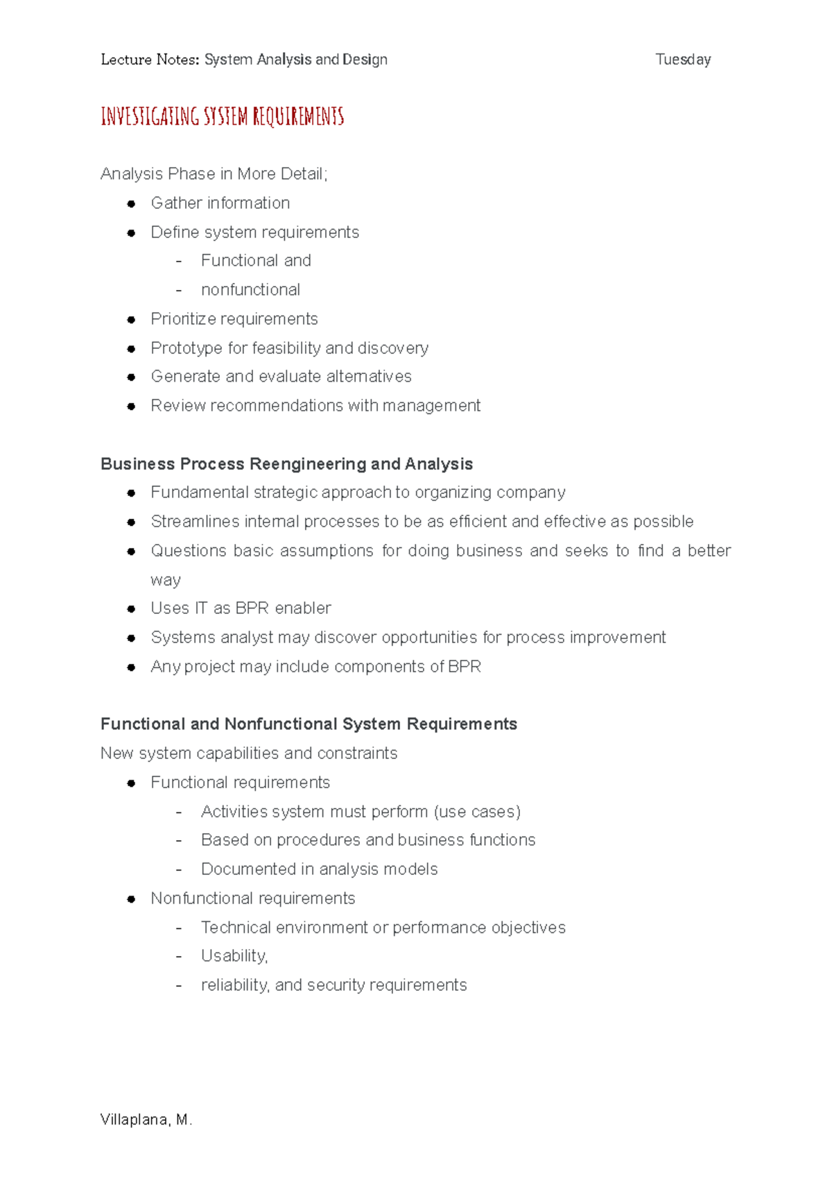 Investigating System Requirements - Week5(Lecture Notes ...