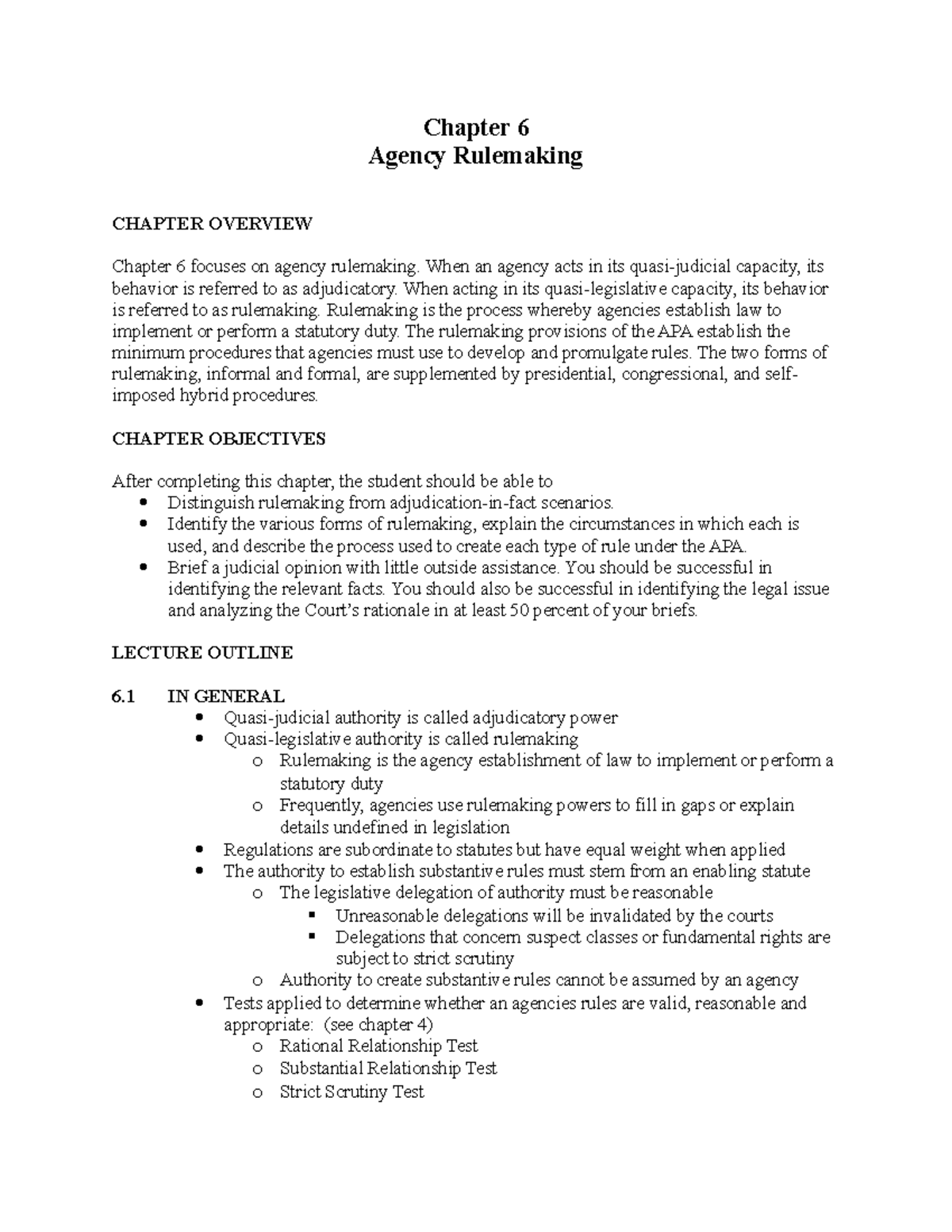 Chapter 6 overview - Chapter 6 Agency Rulemaking CHAPTER OVERVIEW ...
