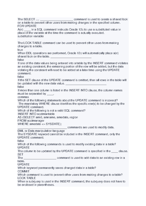 [Solved] Object privileges allow users to perform DML operations on the - Database Practice ...