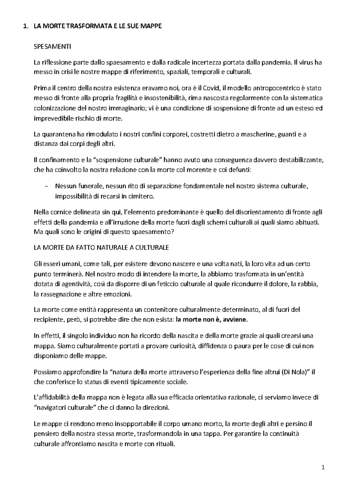 LA MORTE E LE SUE MAPPE CULTURALI: RIFLESSIONI POST-PANDEMIA - Studocu