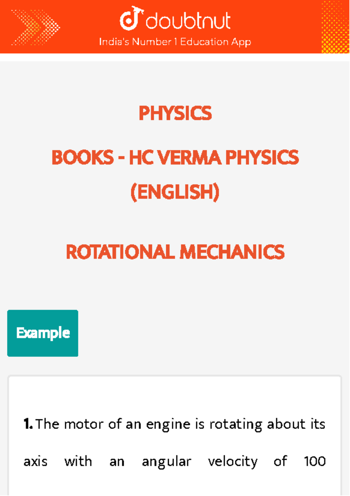 PHYSICS 529 HC Verma Rotational Mechanics Example Solutions - Studocu