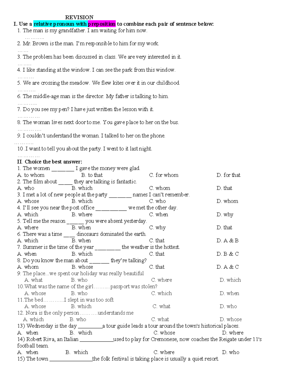 10A13 - Revision on Relative Pronouns with Prepositions - Studocu