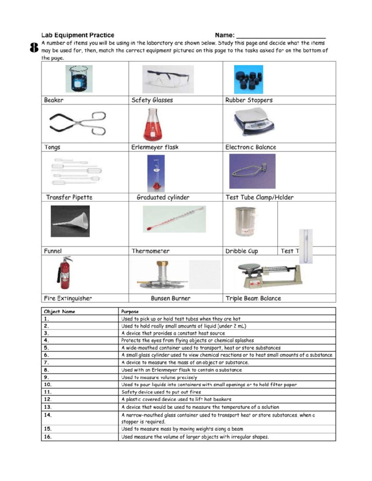 Lab Equipment Practice Worksheet - Assignment 8A - Studocu