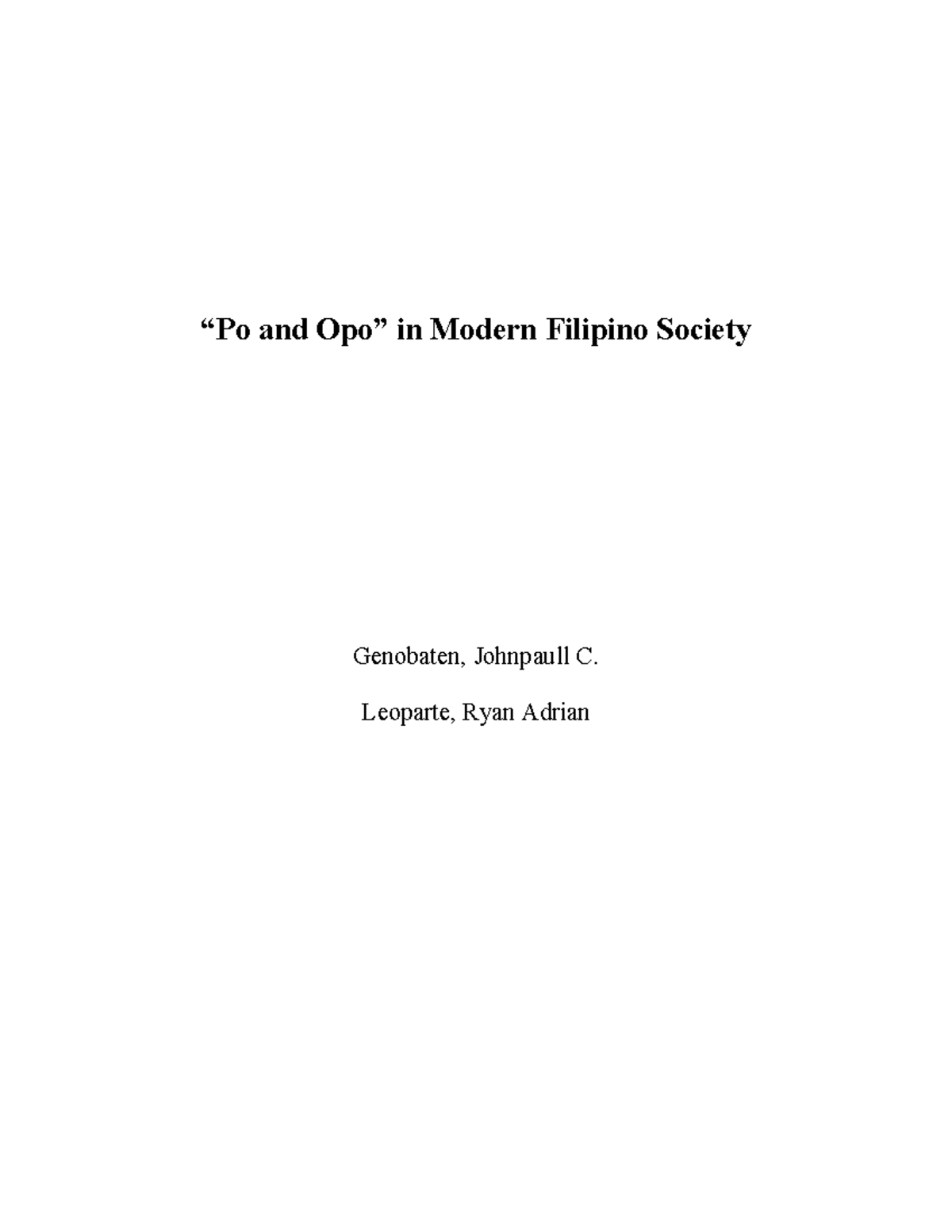 PO&OPO in Modern Filipino Society: Cultural Significance & Challenges ...