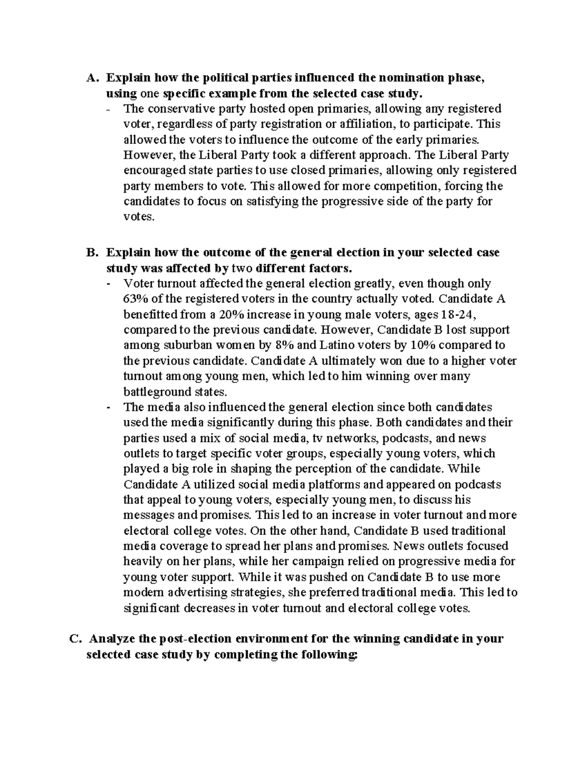 C963 Task 2 - Political Parties and Election Outcomes Analysis - Studocu