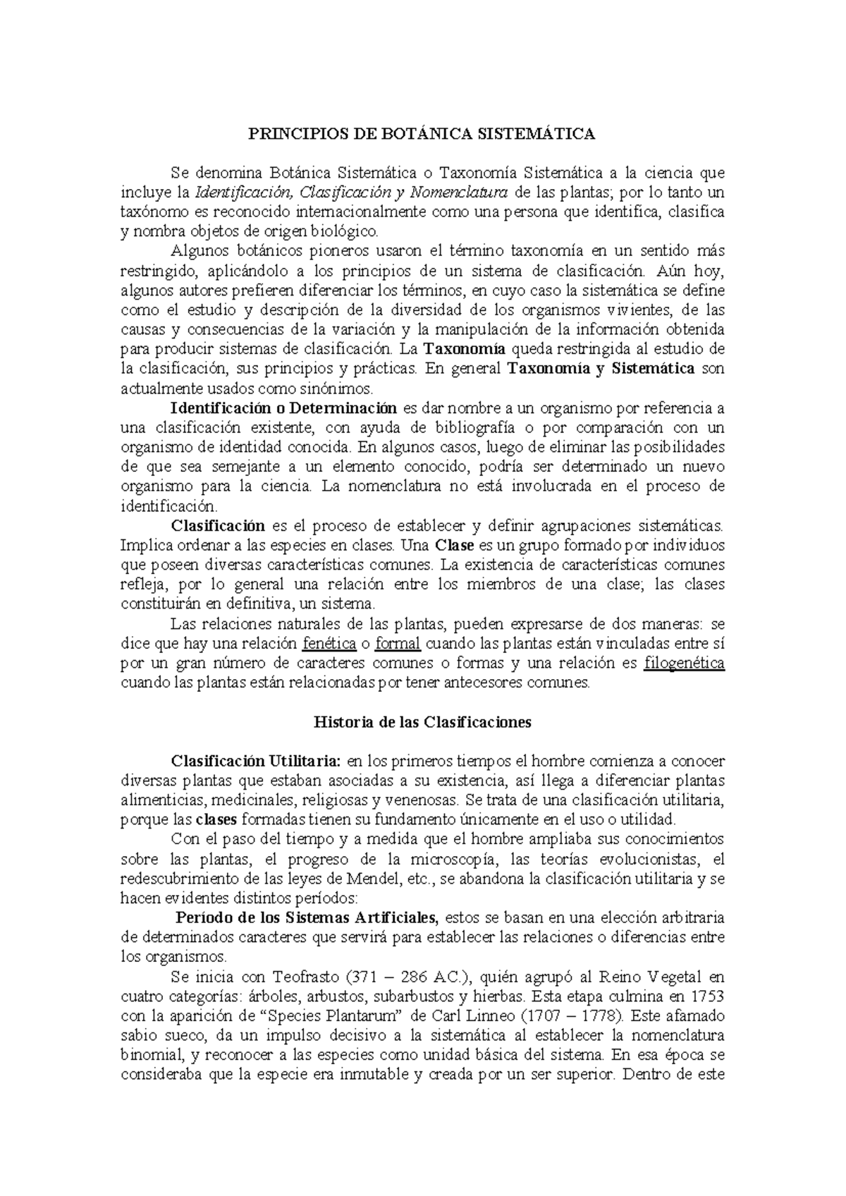 Clase 3 - Botánica Sistemática: Definición e Historia Fundamental - Studocu