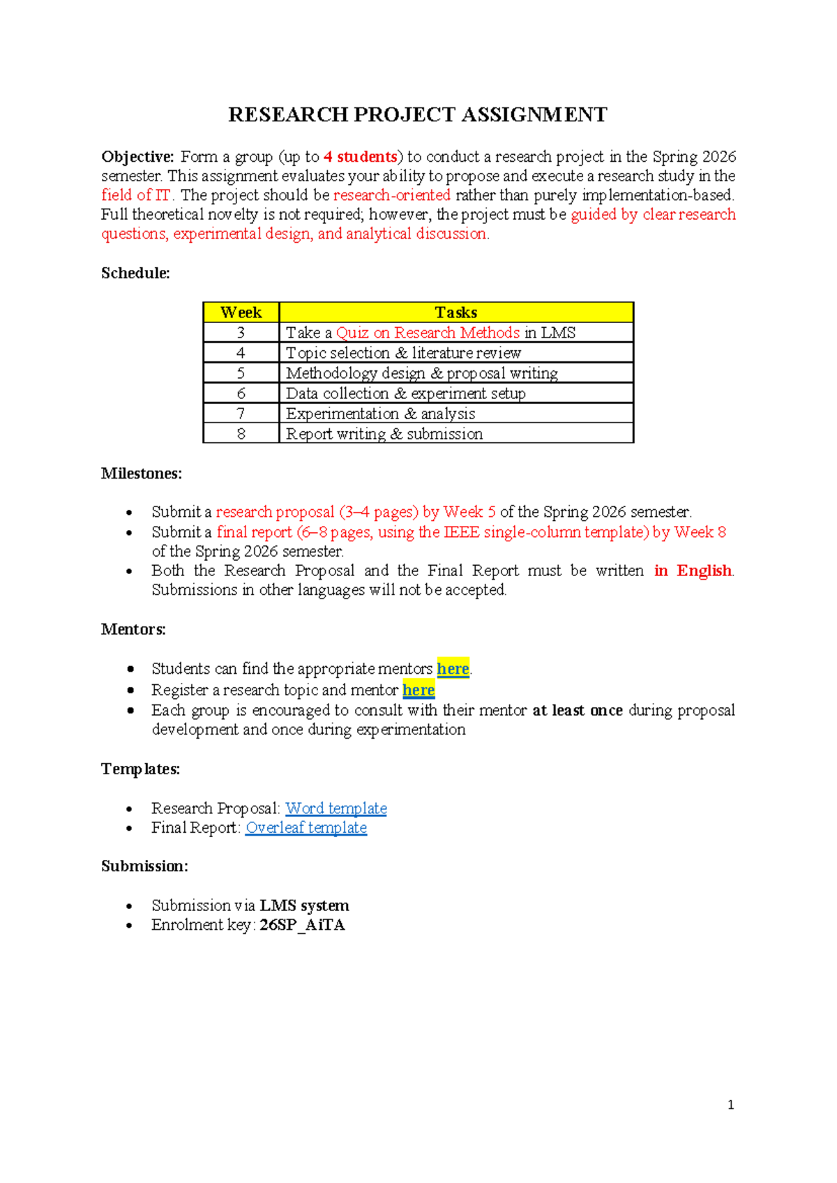 SP26 Research Project Assignment: Guidelines & Evaluation Criteria - Studocu