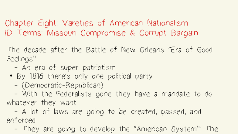 History 1301: Chapter 8 - Varieties of American Nationalism and Key ...