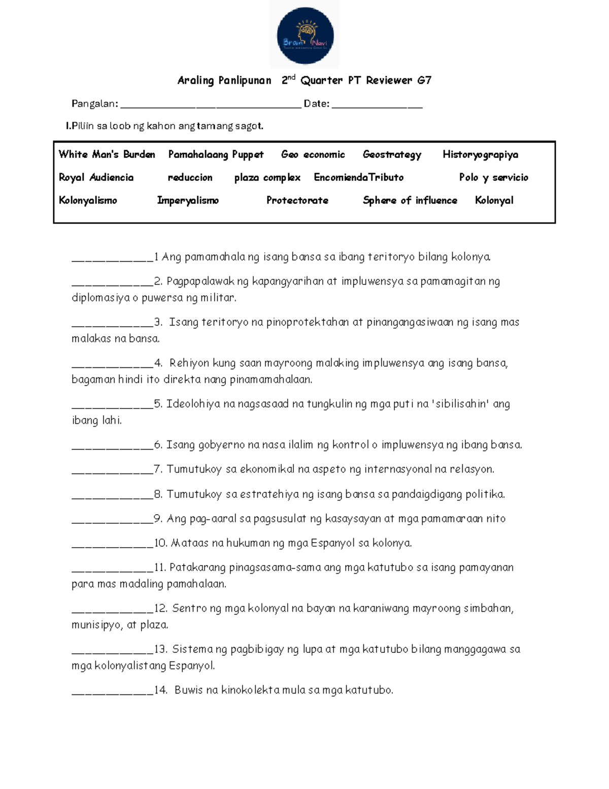 Araling Panlipunan 7 - 2nd Quarter PT Reviewer Guide - Studocu
