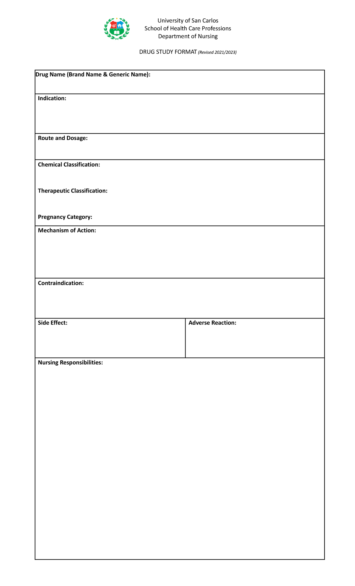 DRUG- Study- Format Template - Nursing Care of Clients with Life ...