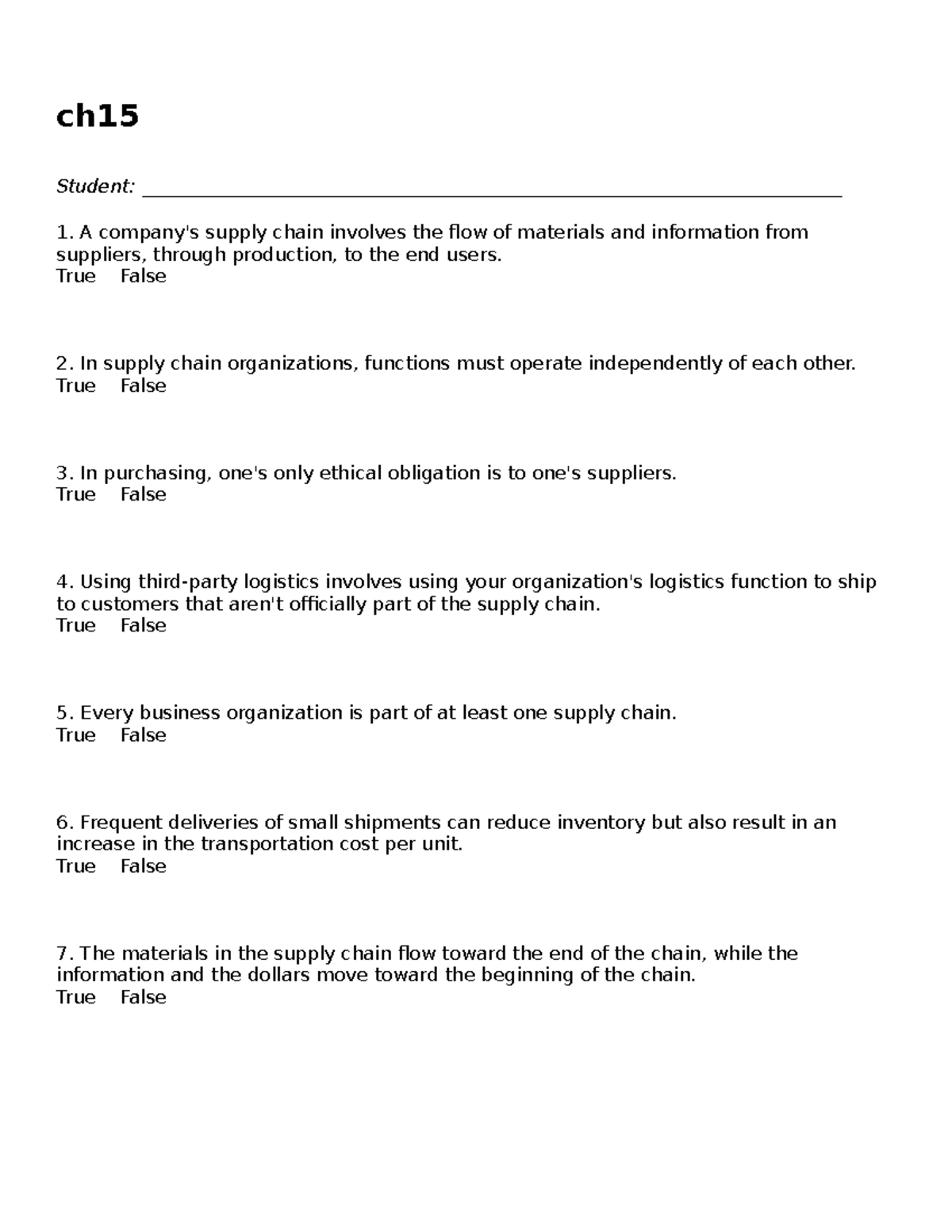 Ch15 - Industrial Engineering. Supply chain - ch _Student: - Studocu