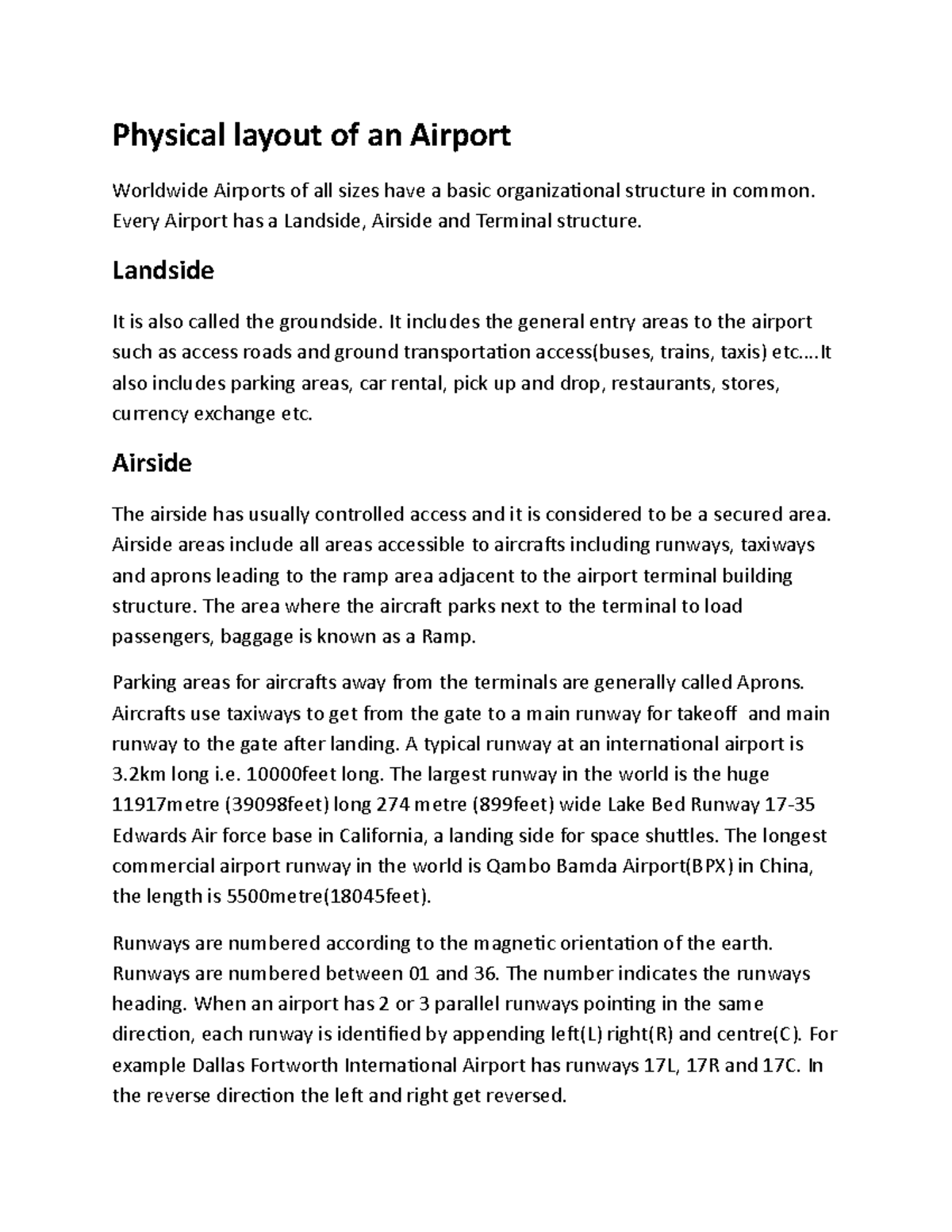Physical layout of an Airport - Physical layout of an Airport Worldwide ...