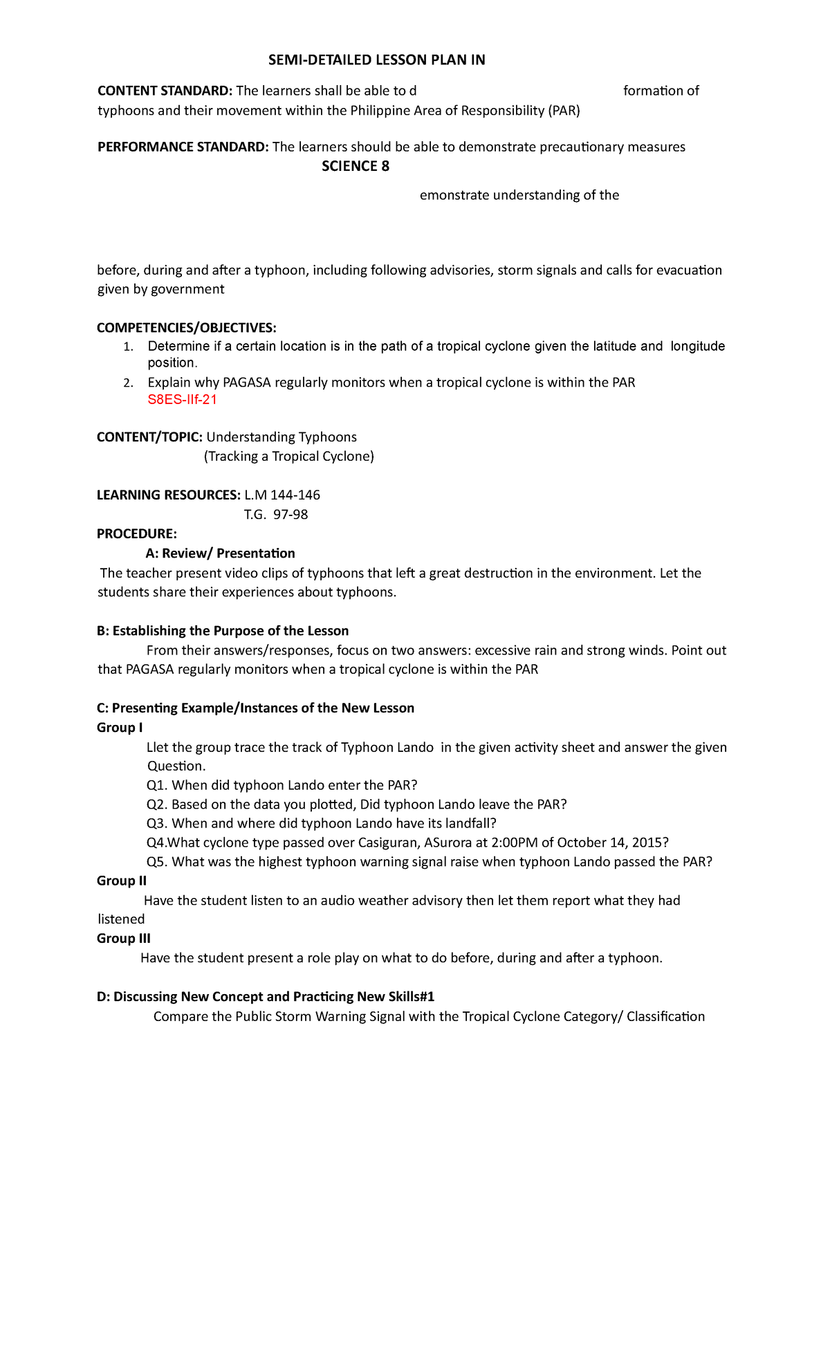 Lesson Plan Science - SEMI-DETAILED LESSON PLAN IN CONTENT STANDARD ...