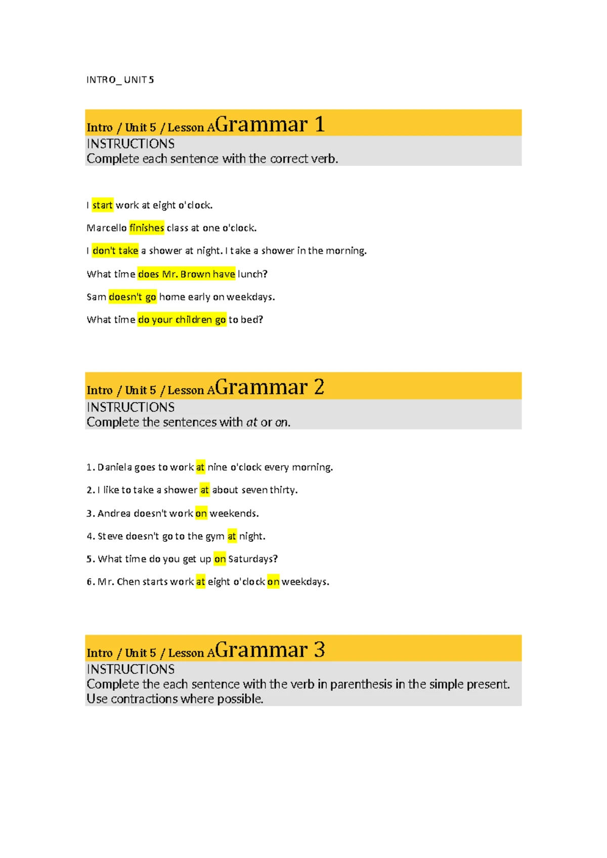 Intro Unit 5 - MYELT Lesson A to E Overview and Exercises - Studocu