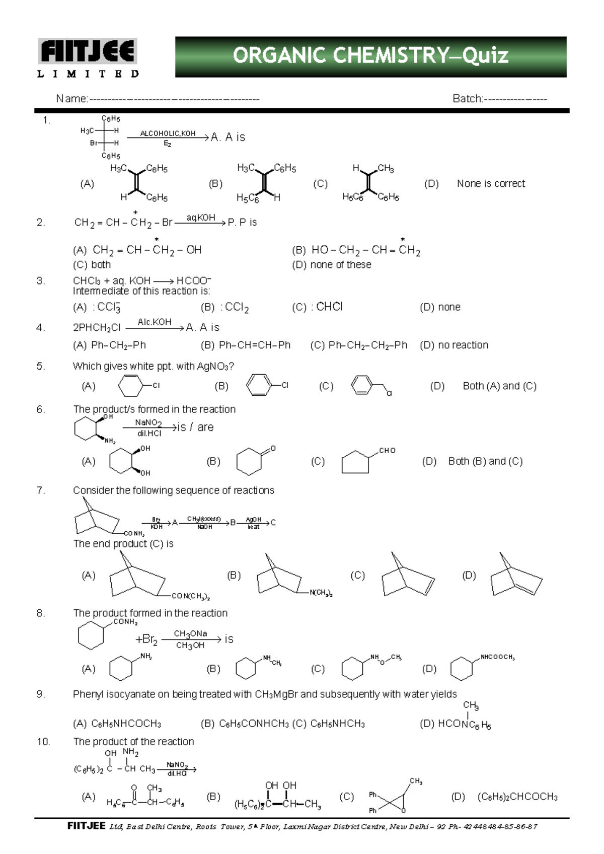 Organic Chemistry - Quiz Advance (Course Code: OC-QUIZ) - Studocu