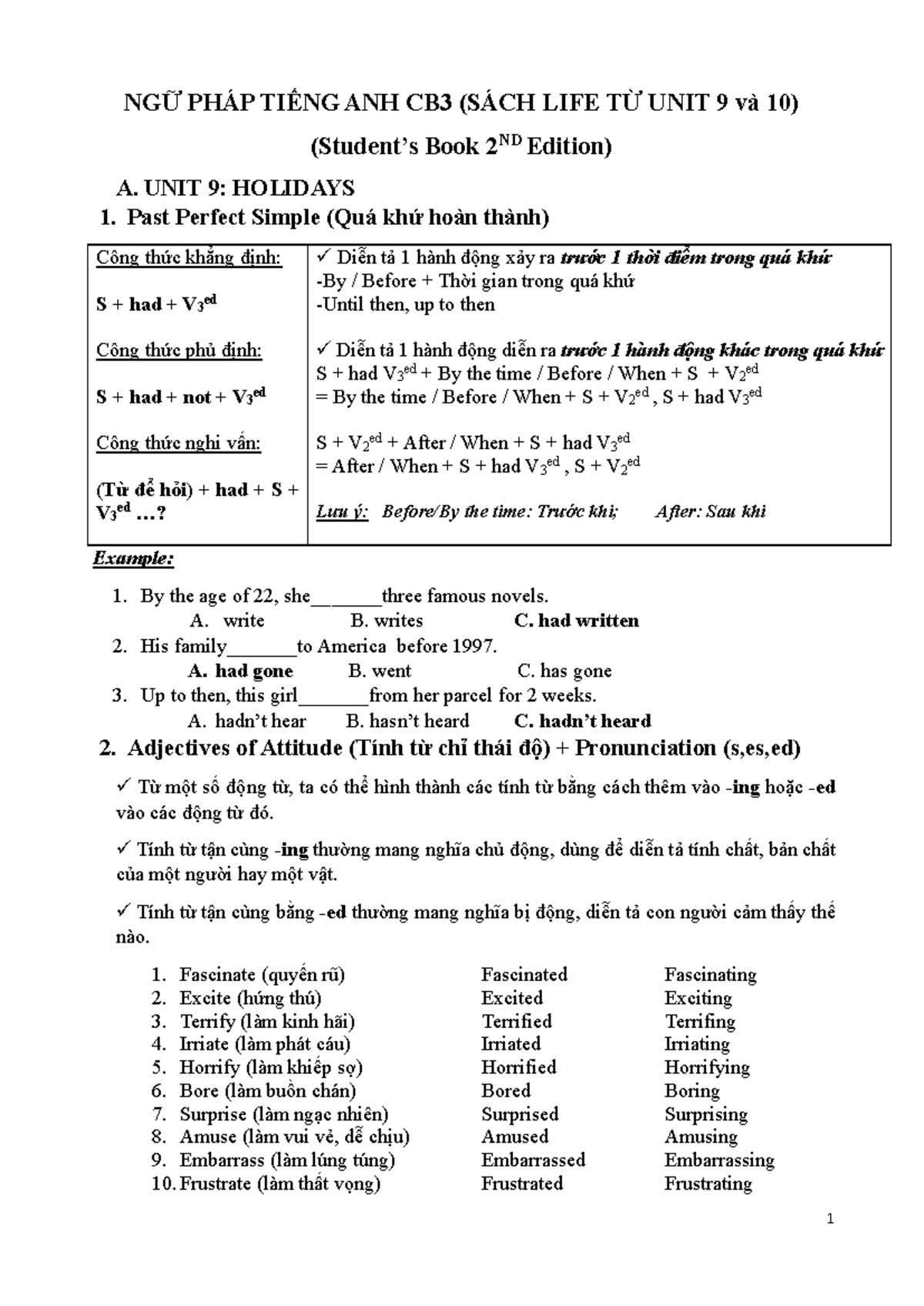 NGỮ PHÁP TIẾNG ANH CB3: UNIT 9 & 10 - SÁCH LIFE 2ND EDITION - Studocu