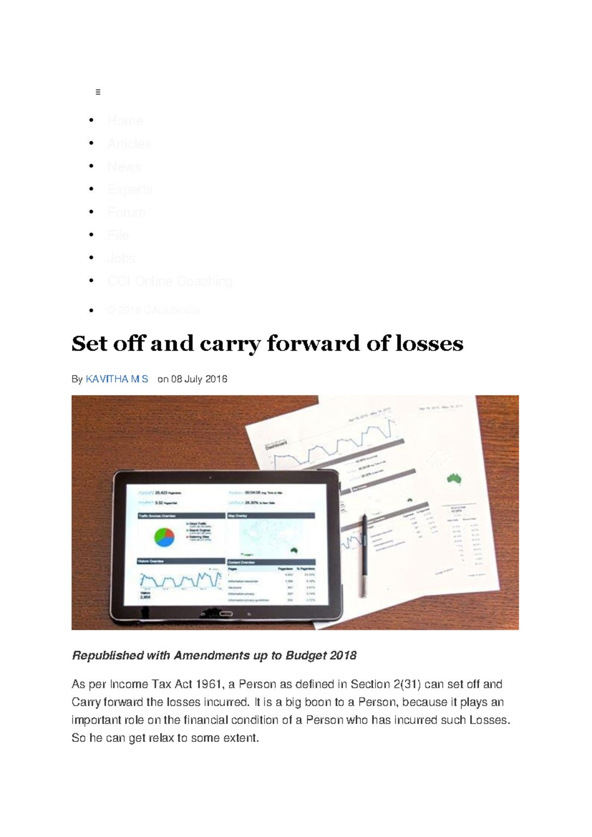 Set Off and Carry Forward of Losses: Income Tax Act 1961 - Studocu