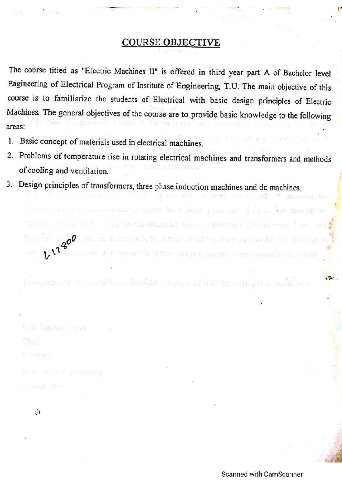 Electrical Machine Design: Course Objectives and Key Concepts L17800 ...