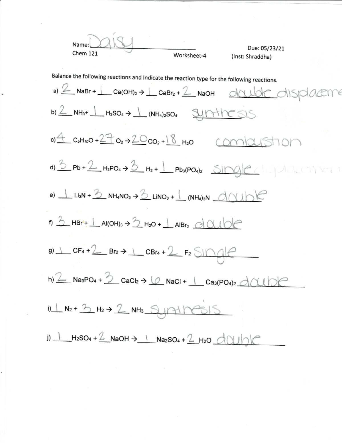 Chemistry Worksheet 4: Problem-Solving Strategies and Solutions - Studocu