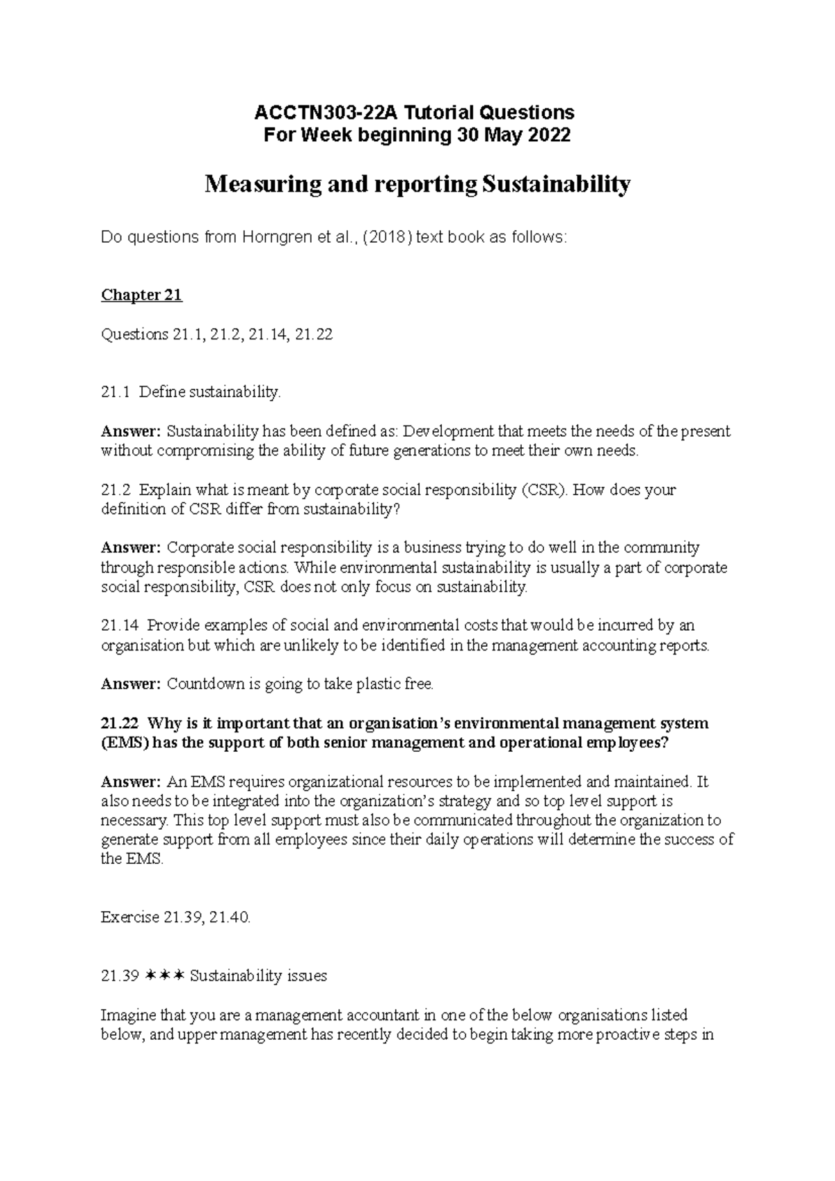 Wk 13 tutorial questions- 2022 - ACCTN303-22A Tutorial Questions For ...