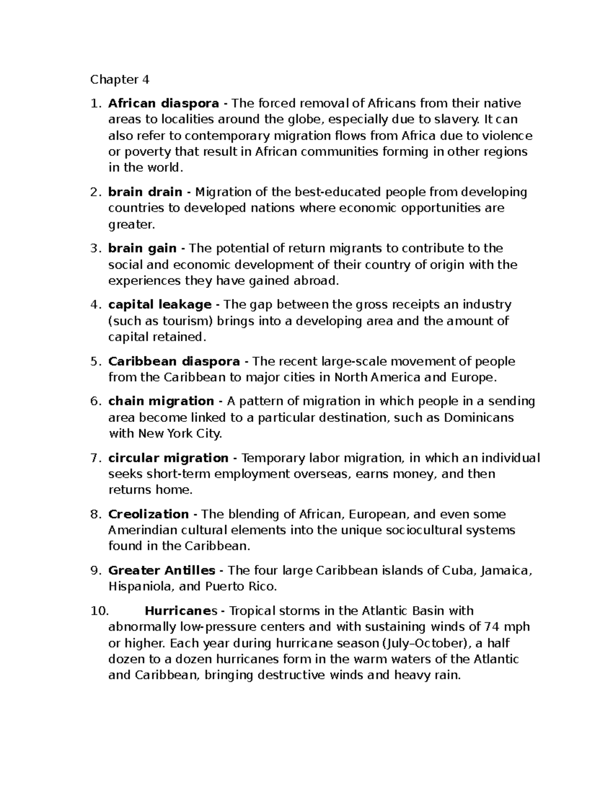 Chapter 4 - Key Terms on African Diaspora and Migration - Studocu