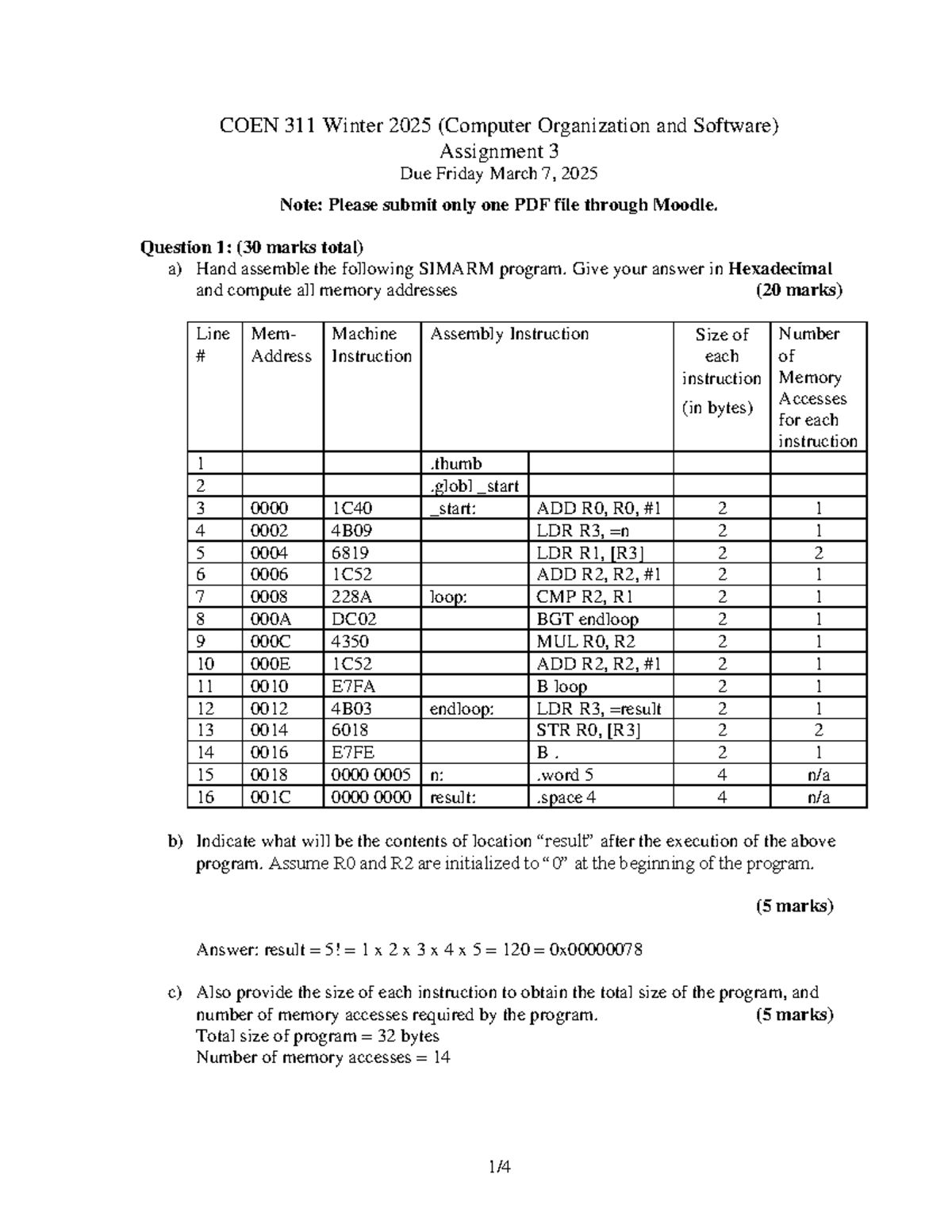 COEN 311 Winter 2025 Assignment 3 Solutions for SIMARM Programming - Studocu