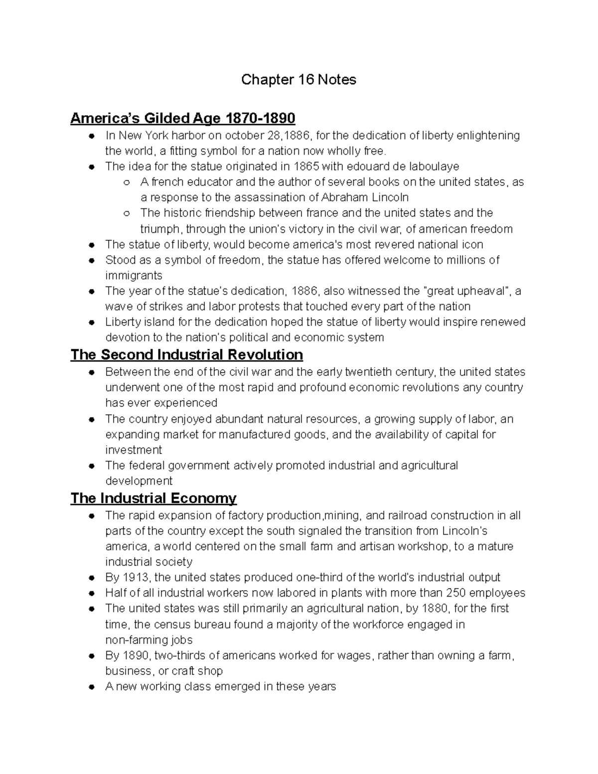 Chapter 16 Notes: The Gilded Age and Industrial Revolution Insights ...