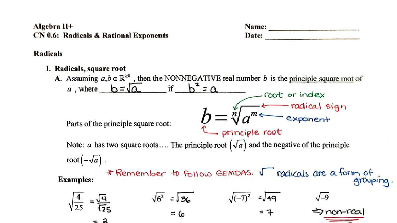 Radicals and Rational Exponents: Simplifying Techniques - Math 11 ...