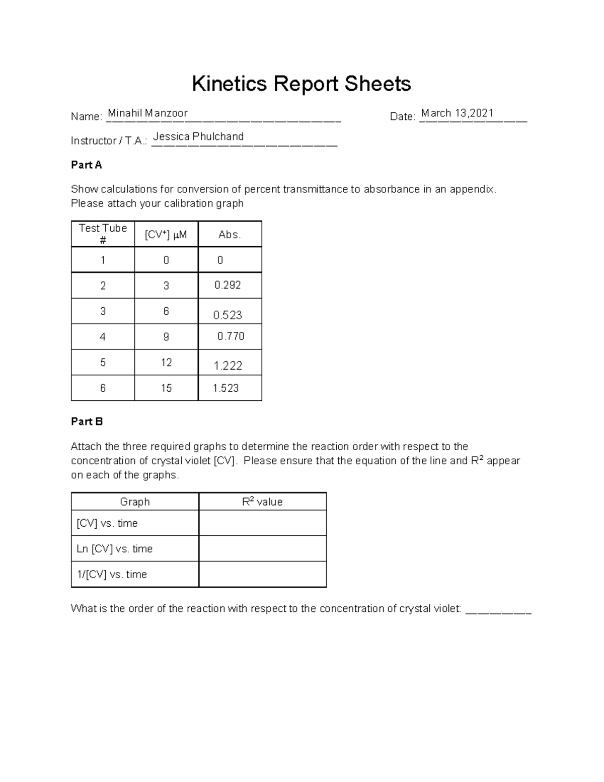 Kinetics Report Sheets - Kinetics Report Sheets Name