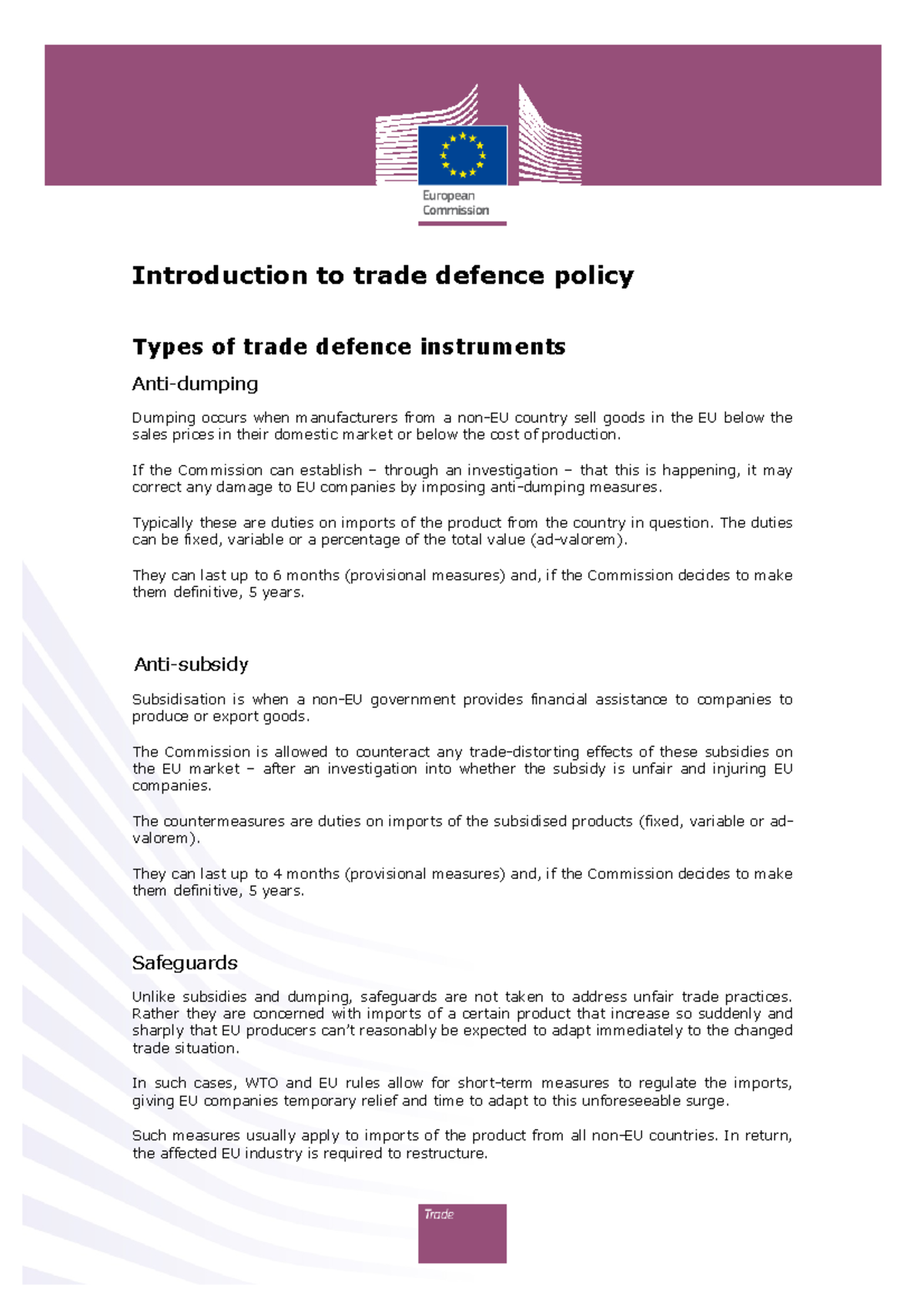 Introduction to trade defence - If the Commission can establish ...