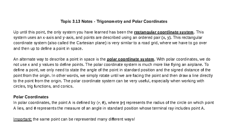3.13 Notes - Trigonometry & Polar Coordinates Overview - Studocu