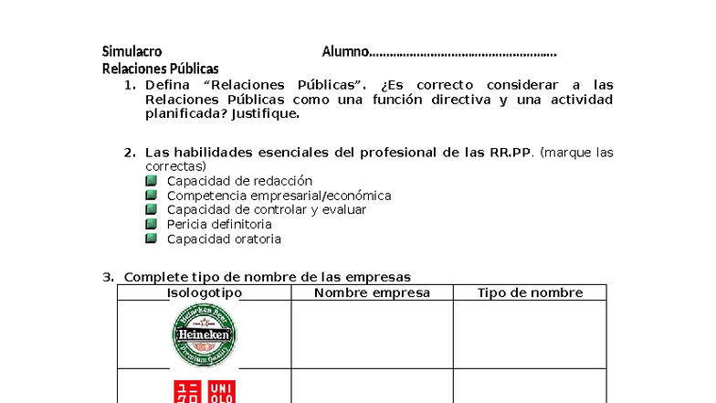 Simulacro RRPP 1: Funciones y Habilidades en Relaciones Públicas - Studocu